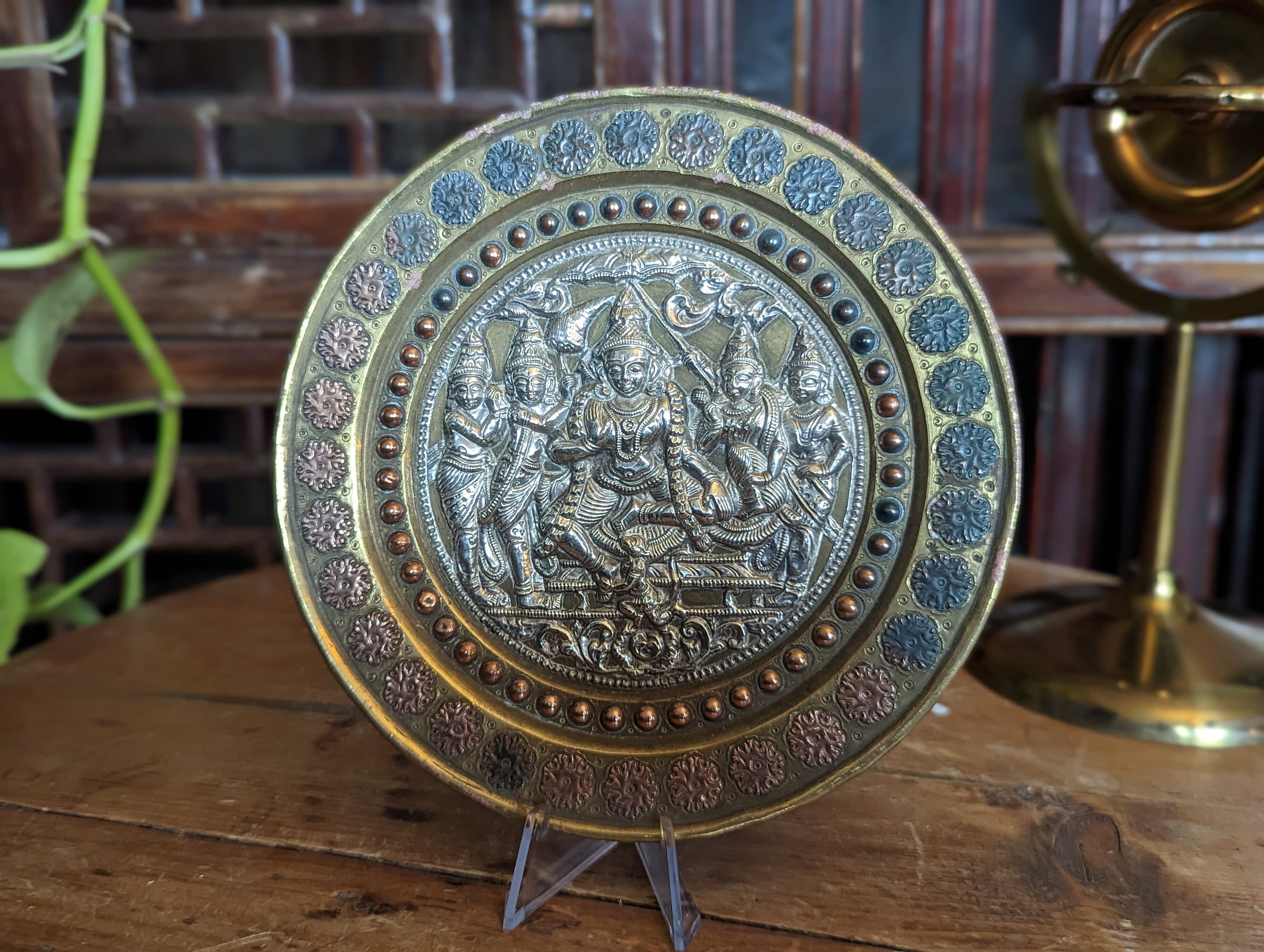 Antique Indian Hindu Copper Engraved Charger / Plate - Shashti – CIRCUS ...